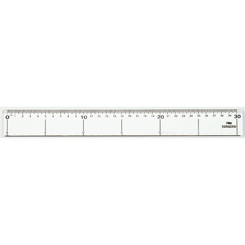 100％再生アクリル樹脂製。ECORULER30。CAD・製図用品 ＞ 製図用品 ＞ 定規 ＞ 直定規。●製造時のCO2排出量を削減。30cmの直線定規です。