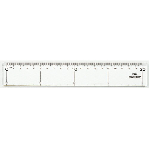 100％再生アクリル樹脂製。ECORULER20。CAD・製図用品 ＞ 製図用品 ＞ 定規 ＞ 直定規。●製造時のCO2排出量を削減。20cmの直線定規です。