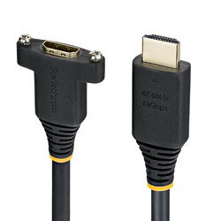 オス - メス パネル取付、2m、ブラック。ワークステーションや壁面プレートにパネルマウント型のHDMI 2.0接続ポートを設置●HDMI接続を延長できるパネルマウント対応HDMIケーブル ●側面の固定用ねじにより、パネルや筐体へ取り付け可...