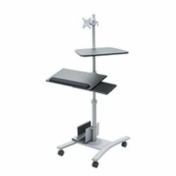 移動に便利な液晶用スタンド。サブテーブル付きで作業快適。液晶ディスプレイを取付けできるスタンドです。マウステーブル付きキーボード台、CPU台付きで、PC一式を省スペースに収納することができます。サブテーブルにはAV機器やデジカメ、作業時に使...