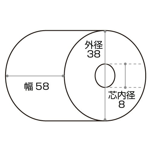 コアレスタイプの感熱ロール紙。SP5838CL8。事務機器・家電・電池 ＞ 事務機器 ＞ 電子レジスター ＞ レジロール紙・電子レジスター用サプライ。●幅58×外径38mm、コアレス8mm。100巻入り。