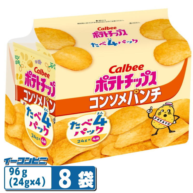 数種類の素材を煮込んだ本格2段仕込みコンソメスープから作るコク深いパウダーと、秘伝のパンチパウダーを使用した、パンチの効いたあきのこないおいしさです。 内容量（24g×4）96g 原材料名 じゃがいも（国産又はアメリカ）、植物油、砂糖、チキ...
