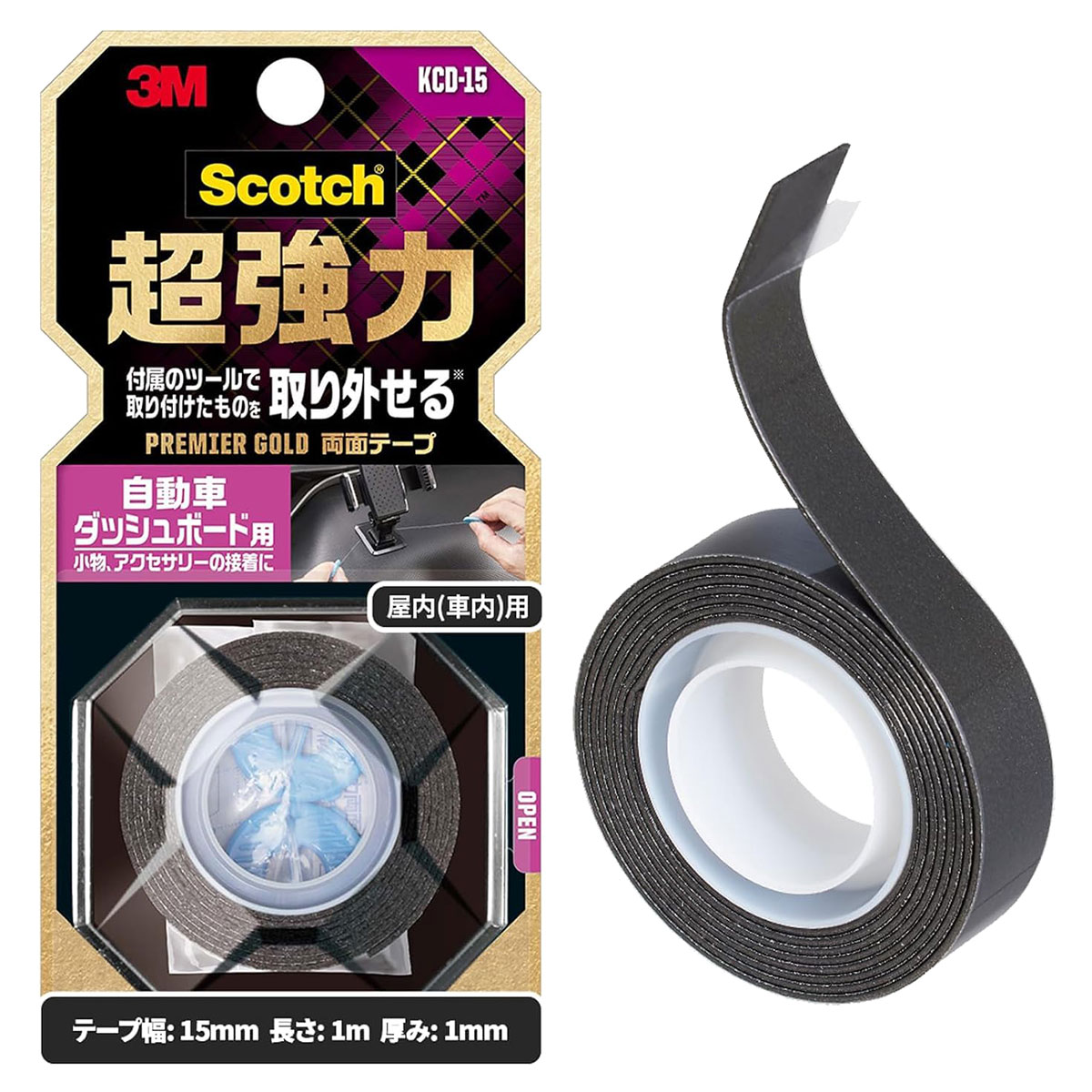 屋内(車内)用・耐熱性のある高密度ポリエチレンフォームにアクリル系粘着剤を塗布した、さまざまなダッシュボードに強力に接着する超強力両面テープです。・携帯電話ホルダーやカーナビなどの車内のカーアクセサリー計量物の接着に使えます。・付属のツール...
