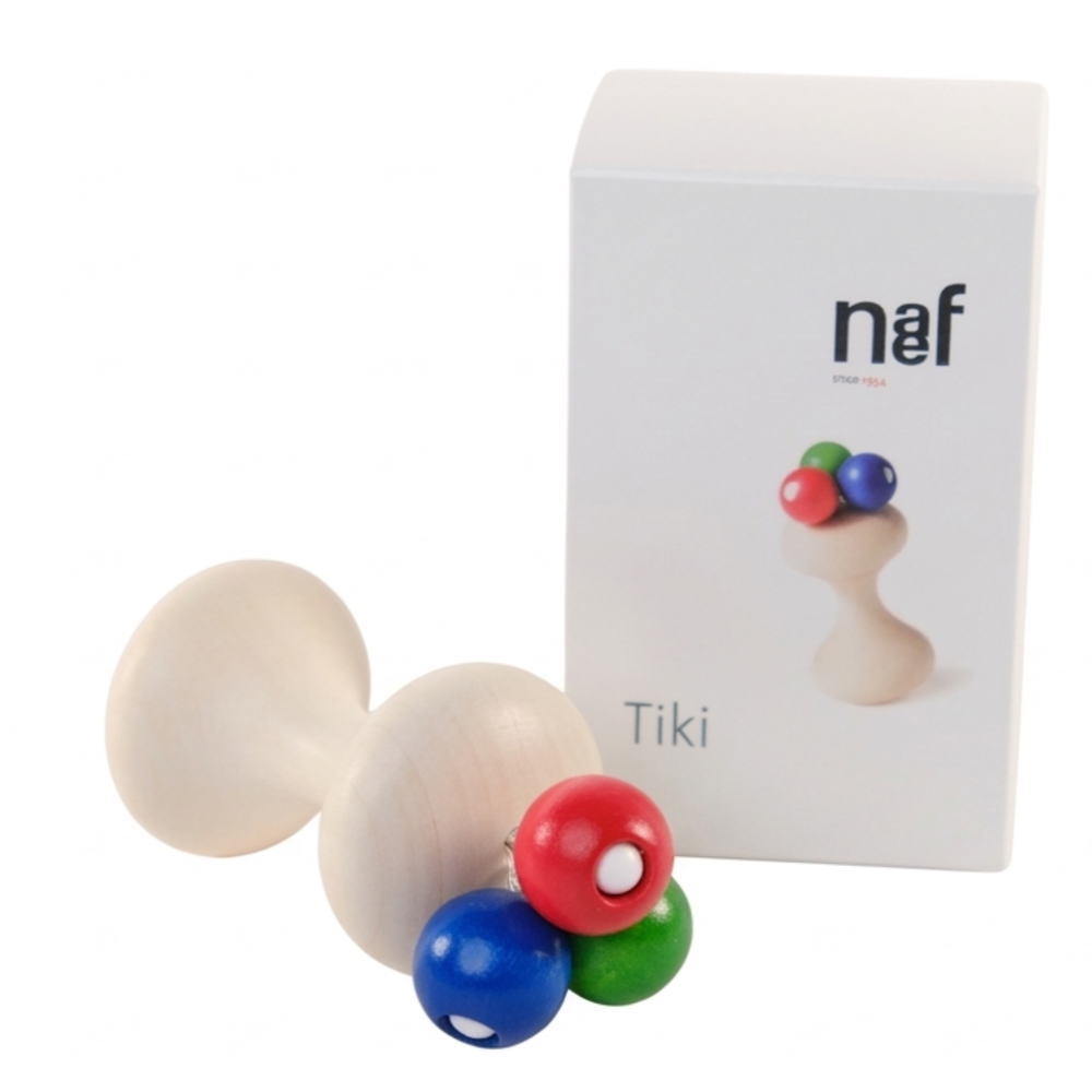 ネフ naef ティキ デザインと機能: 日本人の赤ちゃんの小さな手でも握りやすいように開発された、日本仕様のサイズ感が特徴です。振ると先端にある赤・青・緑の3色の木玉がカチカチと優しい音を鳴らします。 安全性: 素材には天然のカエデ材が使...