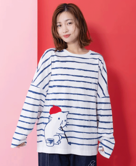 ＊商品詳細＊ 商品名 scolarparity スカラーパリティ　361113：画家ネコボーダーTシャツ 定価￥7,590 ＋　ScoLar Parity商品　＋ ■デザイン ベレー帽をかぶって、ネコが画家に変身！ ペンキ缶を横に置いて、筆...