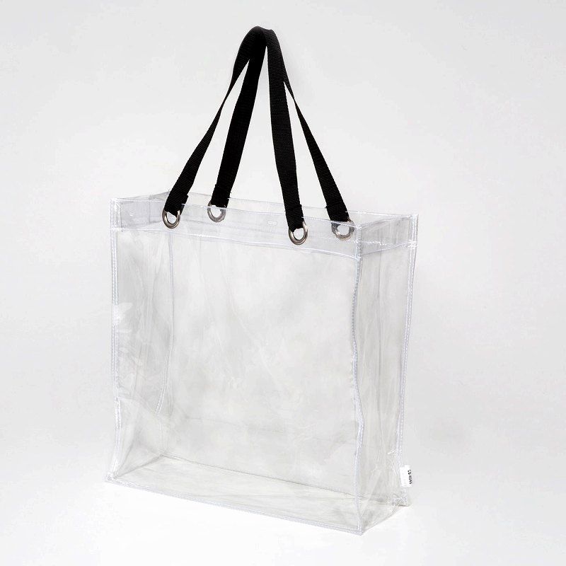 商品型番：CB-4040 サイズ：幅40マチ15高40cm 厚み：0.3mm　もち手長さ：54cm 縫製加工　PPテープハンドル 材質：PVC （軟質塩化ビニール）