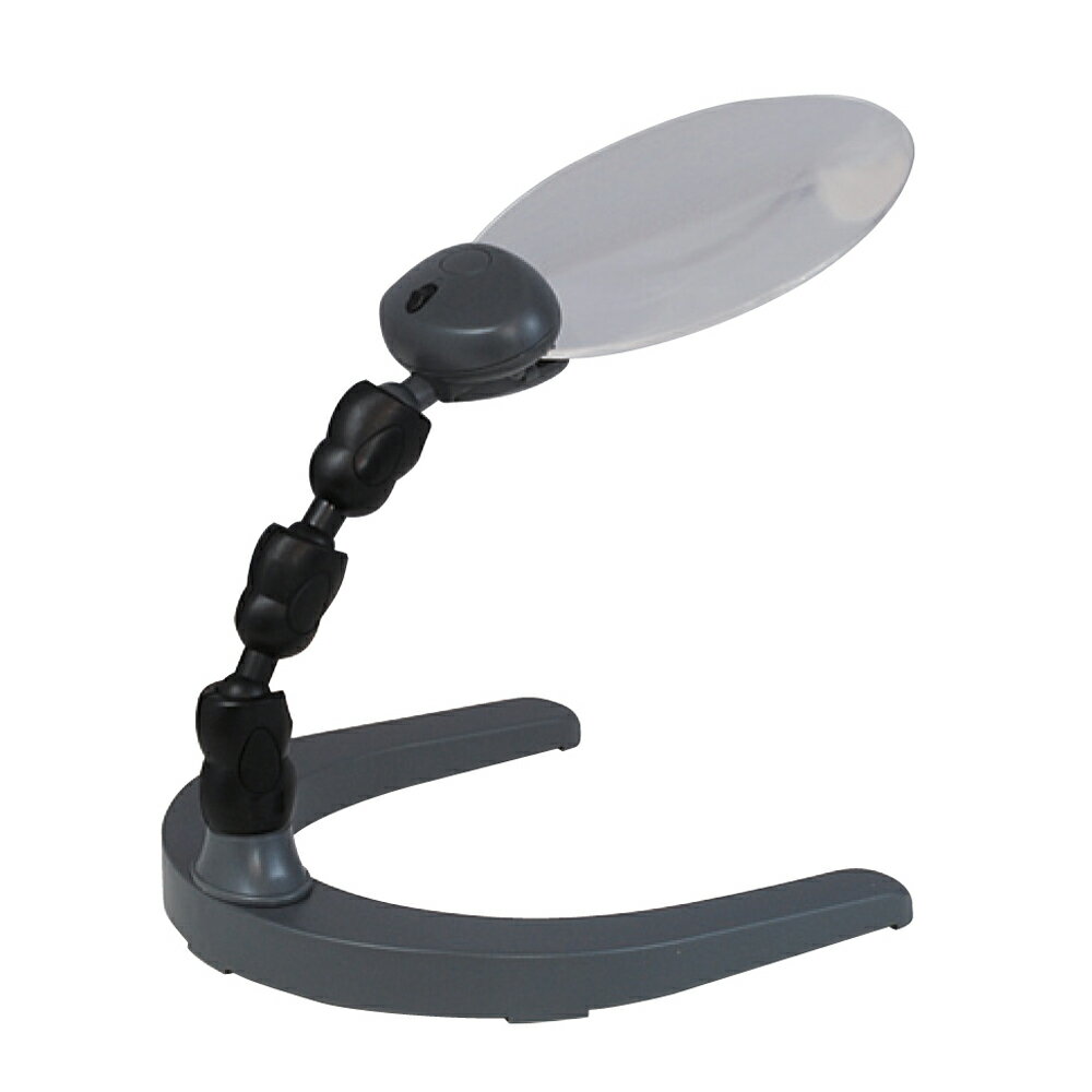 首ふり自在アームがついた、卓上ルーペです。高輝度LEDライトがついて使い方が広がりました。 ●外形寸法 W148×D140XH260（mm）（組み立て時） ●重量 約175g（電池別） ●主な材質 レンズ：アクリル樹脂／ 本体、LED部分：...