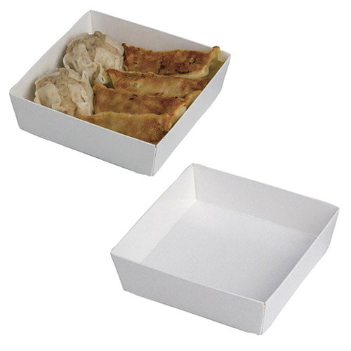 ■1枚あたり71.5円■食品対応の紙トレーです。■内側にPETフィルムを貼っていますので油分や汁気の多いメニューにも使用できます。■電子レンジに対応しています。■別売のフタ（19-1527）と合わせて使用することで、安定した積み重ねが出来ま...