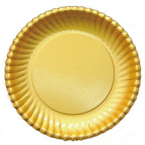 ■1枚あたり32円■和菓子やケーキに最適なサイズの金色の紙皿です。■表面にポリコーティングを施したアルミ箔貼合紙を使用した防水・防油の紙皿です。 サイズ 直径19cm 材質 表：アルミ箔貼合/中間層：再生紙/裏：純パルプ 表面：PP（ポリプ...