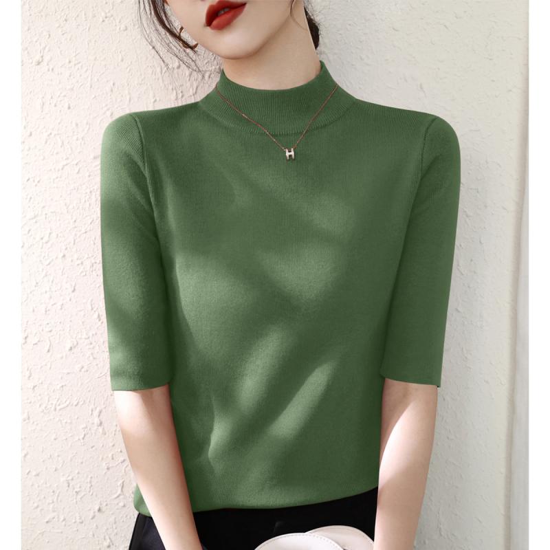 ・货号: 905・面料名称: 粘胶纤维・主な素材: 粘胶纤维・柄: 無地・厚さ: 普通・組み合わせ: 単品・スタイル: プルオーバー・フィット: スリム・袖のタイプ: レギュラー袖・ネックライン: ハーフハイネック・袖丈: 五分袖・着丈: ...