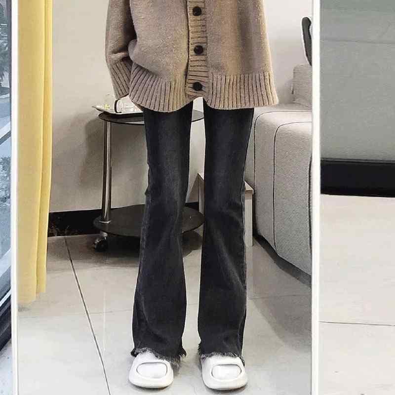 ・主な素材: 綿70%～80%・スタイル: 通勤風・カテゴリ: 牛仔裤・形状: 微喇型・丈: ロング・ウエスト: 高腰・カラー展開: 黒灰色、復古藍・サイズ展開: S、M、L、XL、2XL・伸縮性: 中伸縮