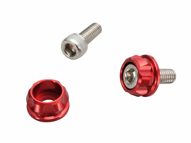 【品名】 ナンバーホルダーセット　M6　レッド 【品番】 91945 【特徴・仕様】 独自のデザインが高級感を演出！オートバイのナンバープレートのアクセントに自分の好みの色で、オリジナルティーなカスタムを！ ●ステンレス製キャップボルトM6...