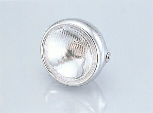 【品名】 φ130ヘッドライトASSY 【仕様】 12V60/55W　H-4球仕様 【特徴】 ミニバイクに最適な大きさのヘッドライトです。ヘッドライトケースはメッキとブラックの2種類を設定し、メッキヘッドライト仕様はT-19バルブ仕様とH-...