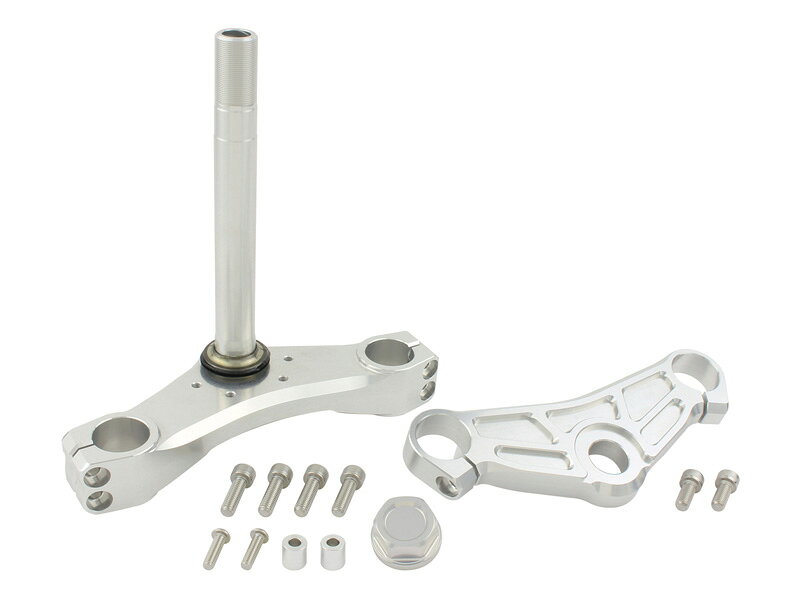 【品名】 ビレットステムキット（レース専用） 【品番】 202085-03 【特徴】 アルミ削り出しのトップブリッジ、ステムナット、ステムのフルキット！ ハンドル周りのドレスアップと同時に剛性もアップします、そしてハンドル周りの質感を高めま...