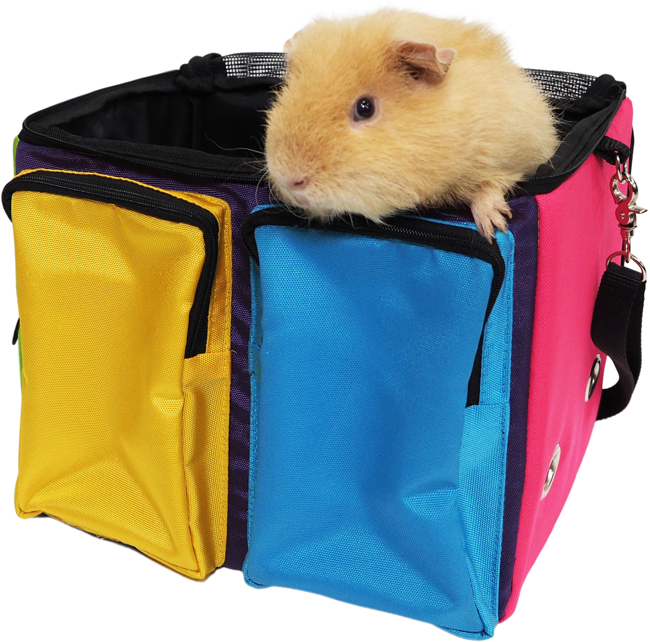 おしゃれな小動物用キャリーバッグ ミニアニマルカラフルキャリーSサイズ サイズ：約 幅 25cm 奥行 19cm 高さ 20cm 　　　ショルダーベルトの長さ 157～87cm おしゃれな小動物用キャリーバッグ 前にも後ろにもたくさんポケッ...