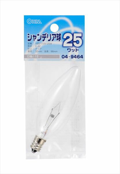 【 仕 様 】 ■ 口金：E12 ■ 定格：100／110V-25W ■ 形状：C-32 ■ 仕上：クリア ■ サイズ：直径32mm×全高96mm ※ 屋内専用(屋外使用禁止）