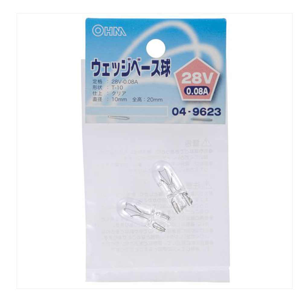 【 特 長 】 ● 自動販売機などの表示灯、装飾用などに使用されています。 【 仕 様 】 ● 定格：28V−0．08A ● 形状：T−10 ● 色：クリア ● 直径10mm×長さ20mm