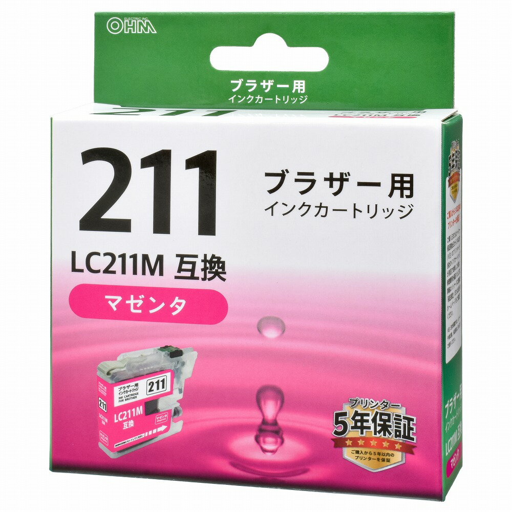 【 特 長 】 ● ブラザー純正インクカートリッジの代わりに使えます。 ● LC211M互換の染料マゼンタです。 ● この商品はプリンター5年間保証対象品です。　 【 仕 様 】 ■ 適合プリンター機種（2023年11月時点）DCP-J96...