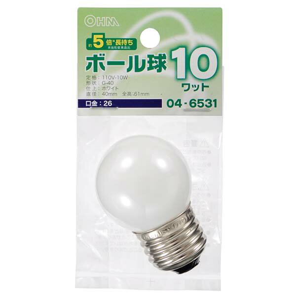 ■ 定格：110V−10W ■ 形状：G‐40 ■ 仕上：ホワイト ■ 口金：E26 ■ サイズ：直径40×全高61mm ※ 屋内専用(屋外使用禁止）