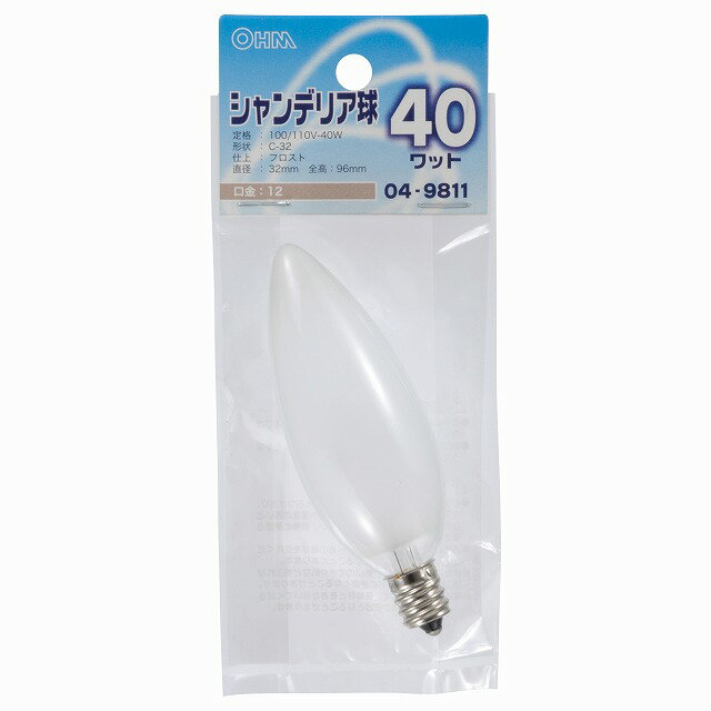 【 仕 様 】 ■ 口金：E12 ■ 定格：100／110V-40W ■ 形状：C-32 ■ 仕上：フロスト ■ サイズ：直径32mm×全高96mm ※ 屋内専用(屋外使用禁止）