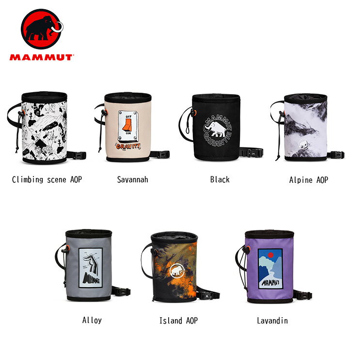 ★Mammut マムート★ Gym Print Chalk Bag ルームタイプのチョークバッグで、十分なチョーク容量に加え、スマートフォンや小物を収納できるジッパーポケットを備えています。ブラシホルダー付き。長さ調整可能なヒップベルトを装...