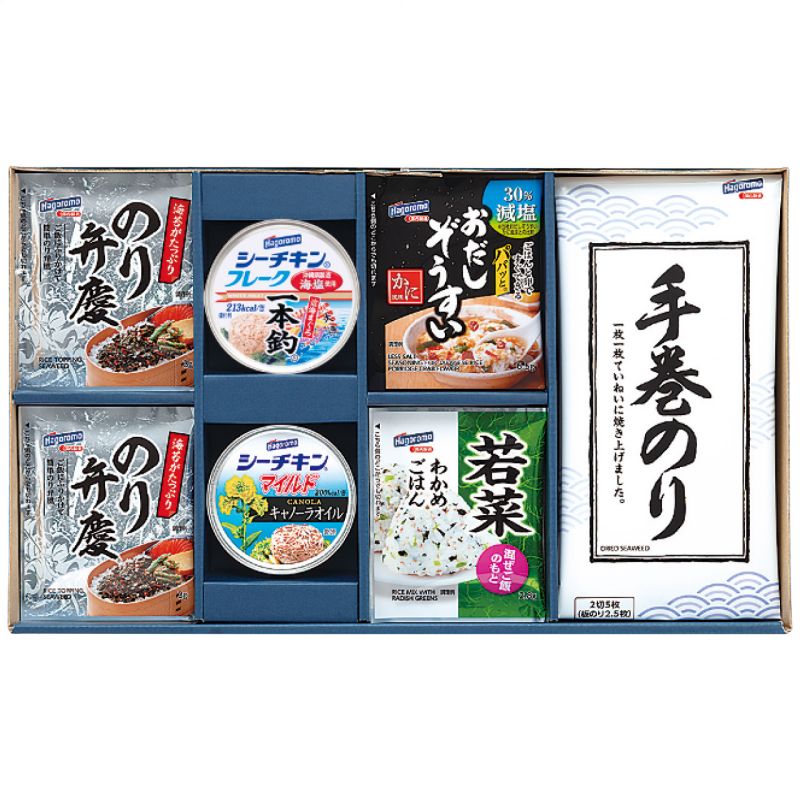　ギフトサービスについて和の食卓を彩るバラエティ豊かな詰合せ。■商品名:和風バラエティギフト KR-f■商品説明:のり弁慶ふりかけ(3g×6袋)・減塩おだしぞうすいかに(6.5g×3袋)・わかめ混ぜご飯若菜(2.8g×3袋)・手巻のり(2切...