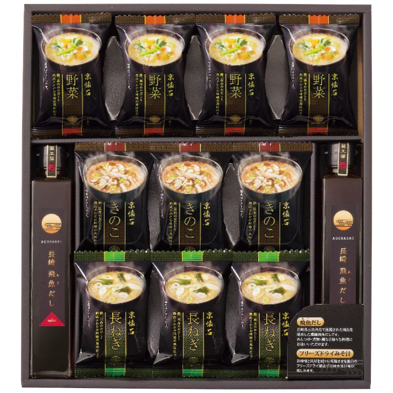 　ギフトサービスについて■商品名:フリーズドライみそ汁&amp;飛魚だしセット FDA-30■商品説明:マルコメ京懐石(野菜4個・きのこ・長ねぎ各3個)・長崎飛魚だし200ml×2本・賞味期間/製造日より常温約360日・[日本製]・【小麦・...