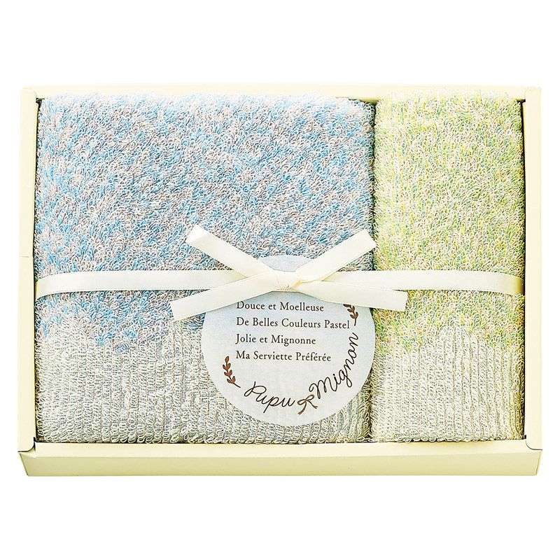 　ギフトサービスについて多色毛違いMIXカラータオル■カラー:ブルー■メーカー:Pupu Mignon(ププ・ミニョン)■商品名:フェイスタオル&amp;ウォッシュタオル■サイズ:フェイスタオル:34×80cm、ウォッシュタオル:34×35...