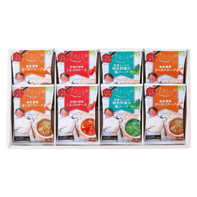 　ギフトサービスについてフレンチの料理人、坂井宏行監修。懐石料理とフランス料理を融合し、日本人の口に合うフランス料理を研究。常に新たなことに取り組み、挑戦してきた坂井宏行が、ご家庭で簡単に本格スープを食して頂けるよう監修しました。■商品名:...