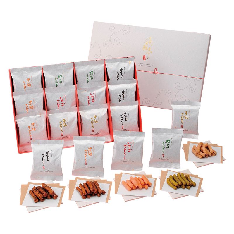 　ギフトサービスについて「日本伝統菓子かりんとう」 ひとつひとつ丁寧に作り上げた風味豊かな味わいをお楽しみください。■商品名:優雅亭 かりんとうギフト■セット内容:セット内容/黒糖かりんとう・黒ごまかりんとう(各10g)×各3、牛乳かりんと...