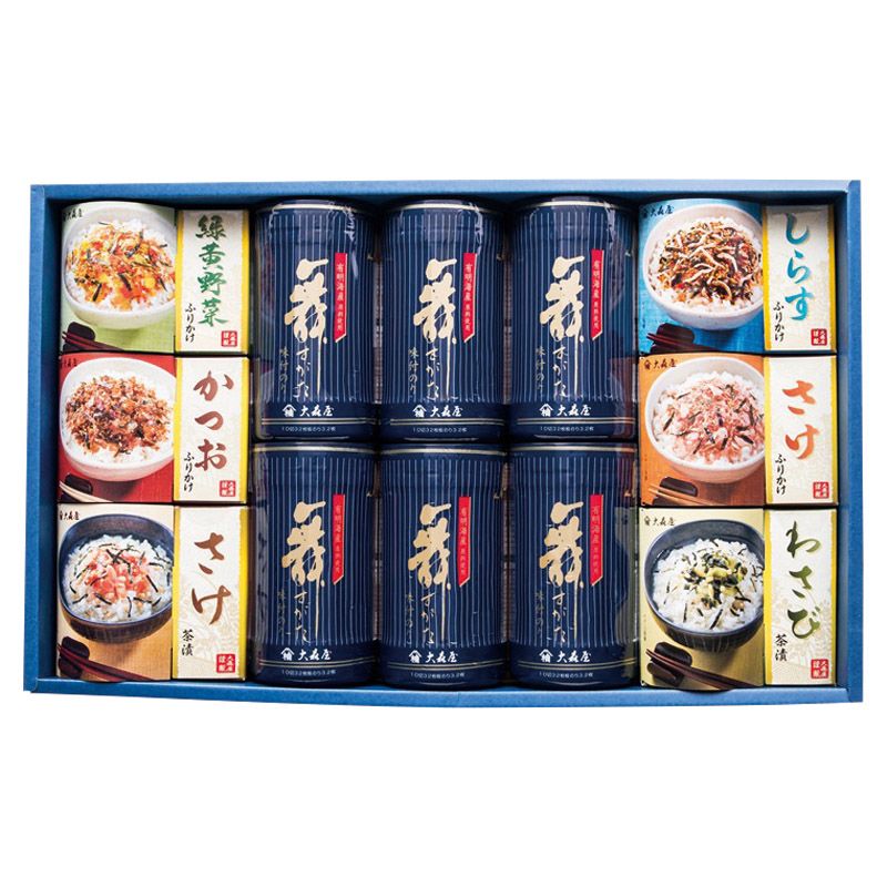 　ギフトサービスについて海苔とふりかけ、お茶漬と違った味がいろいろ楽しめる詰合せです。海苔とふりかけ、お茶漬と違った味がいろいろ楽しめる詰合せです。■メーカー:大森屋■商品名:舞すがた 卓上のり・ふりかけ・お茶漬詰合せ■セット内容:セット内...