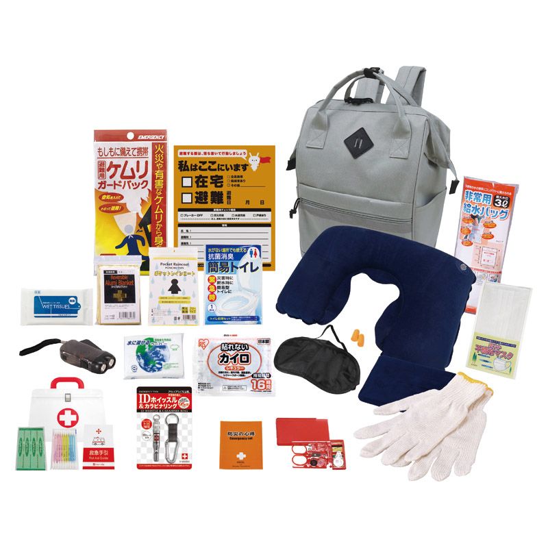 　ギフトサービスについてガマグチタイプのリュックで入れやすく取り出しやすい防災セット■商品名:エマージェンシーリュック20点セット■セット内容:セット内容/収納リュック(29×19×36cm)・防災の心得・IDホイッスル&amp;カラビナリ...
