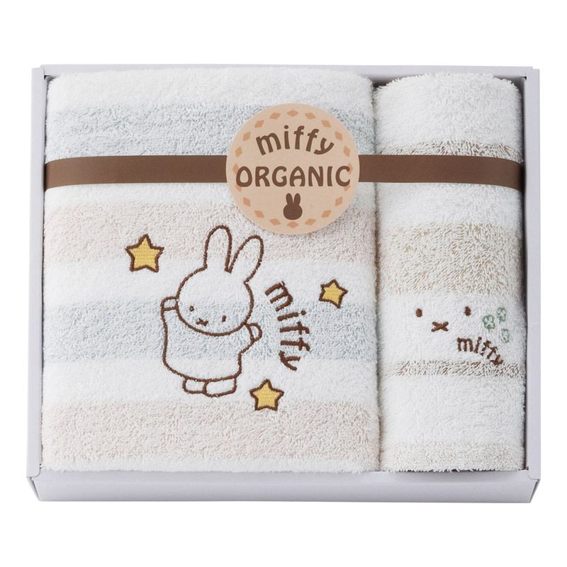 　ギフトサービスについてシンプルなボーダーにミッフィーの刺繍がアクセント。オーガニックコットンをパイルに使用したタオルギフトです。■メーカー:ミッフィー■商品名:オーガニック バスタオル&amp;ウォッシュタオル■サイズ:バスタオル:60×...