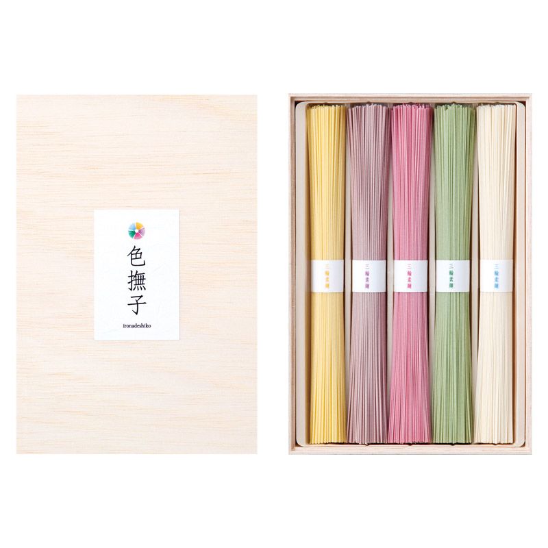 　ギフトサービスについて「そうめんを楽しく食べて欲しい。」その想いで、彩と味にこだわりました。野菜や果物をそのまま粉末にし、小麦粉に練りこむことで、色と風味を加えた五感でいろどりを楽しむそうめんです。■メーカー:池利■商品名:色撫子■セット...