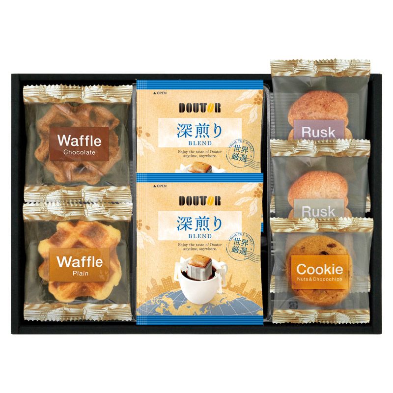　ギフトサービスについてドトールコーヒーと、甘さを抑えたシュガーラスク、さくっとした軽い食感のココナッツラスクに、ベルギー産の粒状砂糖「パールシュガー」を加え食感にアクセントをつけた、程よい甘さのプレーンワッフル、やわらかな生地にカリカリと...