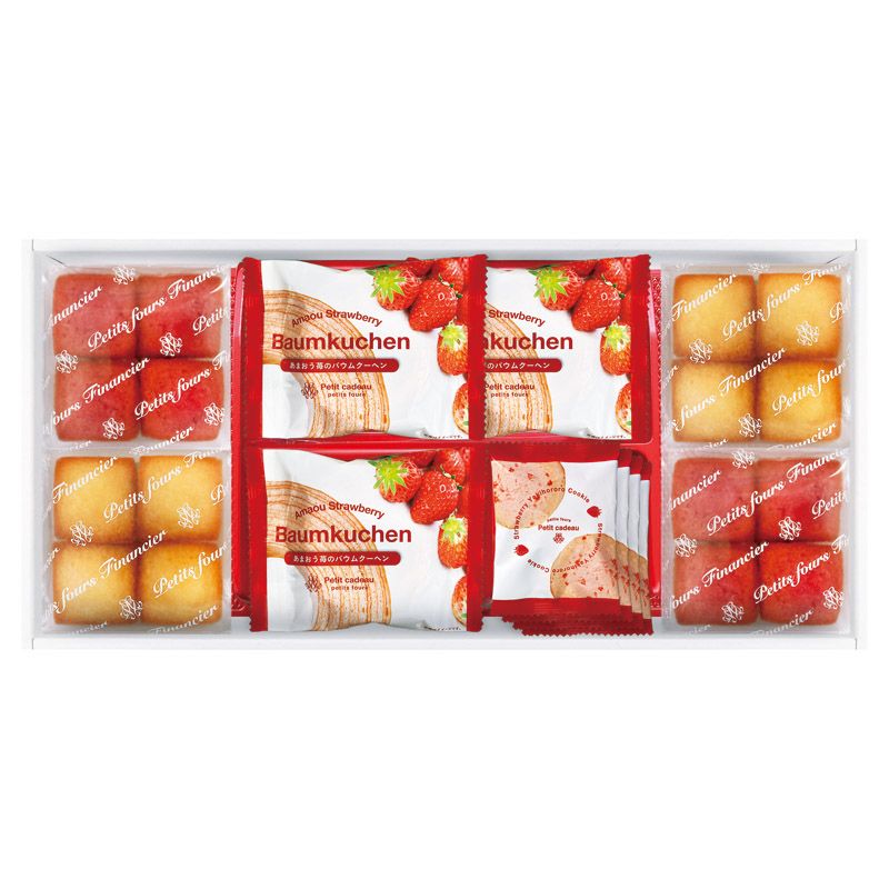 　ギフトサービスについて一層一層丁寧に焼き上げたバウムクーヘンと、ふんわりと焼き上げたフィナンシェ、ほろろとした食感とフリーズドライのいちごを使用したざくっとした食感のアイスボックスクッキーの詰合せです。■商品名:あまおう苺バウムクーヘン&...