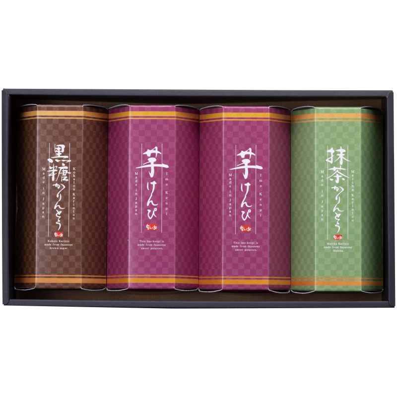 　ギフトサービスについて芋の風味・油の香ばしさ、後引く甘さを引き出すことで、おいしい芋けんぴになります。芋の風味・カリッとして食感がより際立ちます。かりんとうはひとつひとつ丁寧に作り上げた風味豊かな味わい、自然な甘さの黒糖と抹茶風味のかりん...