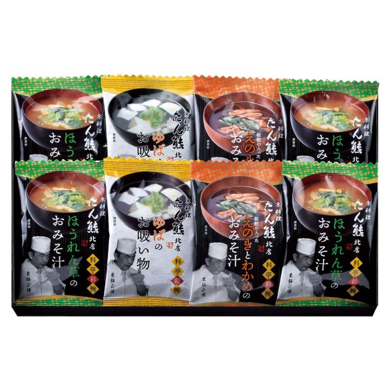 　ギフトサービスについて都の日本料理の老舗、たん熊北店が監修したお吸い物やおみそ汁。風趣を凝らした絶品の味をフリーズドライにてご家庭でお楽しみいただけます。■商品名:「たん熊北店」料亭彩椀ギフトセット■品番:MTR-8■賞味期限:1年■JA...