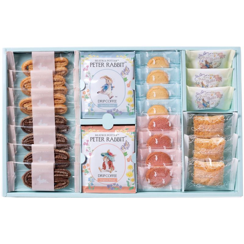 　ギフトサービスについて長年愛されてきたピーターラビット。花柄に囲まれたカラフルなピーターラビットがお届けするドリップコーヒーとスイーツのアソート。■商品名:ピーターラビット コーヒー&amp;スイーツギフト■品番:PRG-25■賞味期限:...