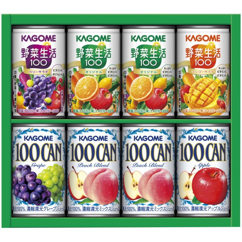 　ギフトサービスについて100%フルーツジュースのベストセラー「KAGOME100CAN」と野菜&amp;フルーツのおいしさが人気の「野菜生活100」の詰合せ。■商品名:すこやかファミリーギフト■メーカー品番:KSR-10P■温度帯:常温■...