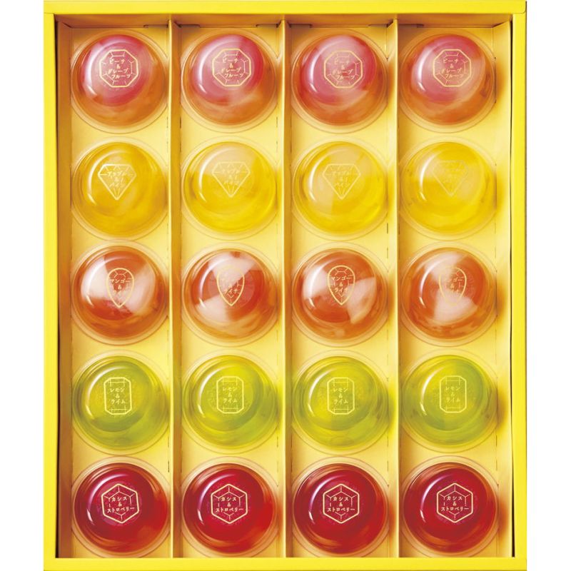 　ギフトサービスについて1つのゼリーに2つの果実の味わい。キラキラ輝く、見た目もかわいいプチデザート。■商品名:ピッコロドルチェ■メーカー品番:PDB-20■温度帯:常温■賞味期間:180日間■商品内容:(ピーチ&amp;グレープフルーツ味...