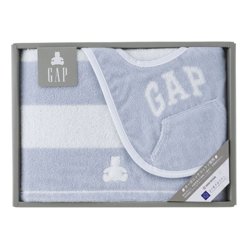 　ギフトサービスについてGAPのベビータオルギフト。■商品名:ボーダーベア■色柄:ブルー■メーカー品番:54-5039250■商品内容:ミニバスタオル450×900mm、スタイ200×315mm■箱サイズ:箱220×300×45mm■材質:...