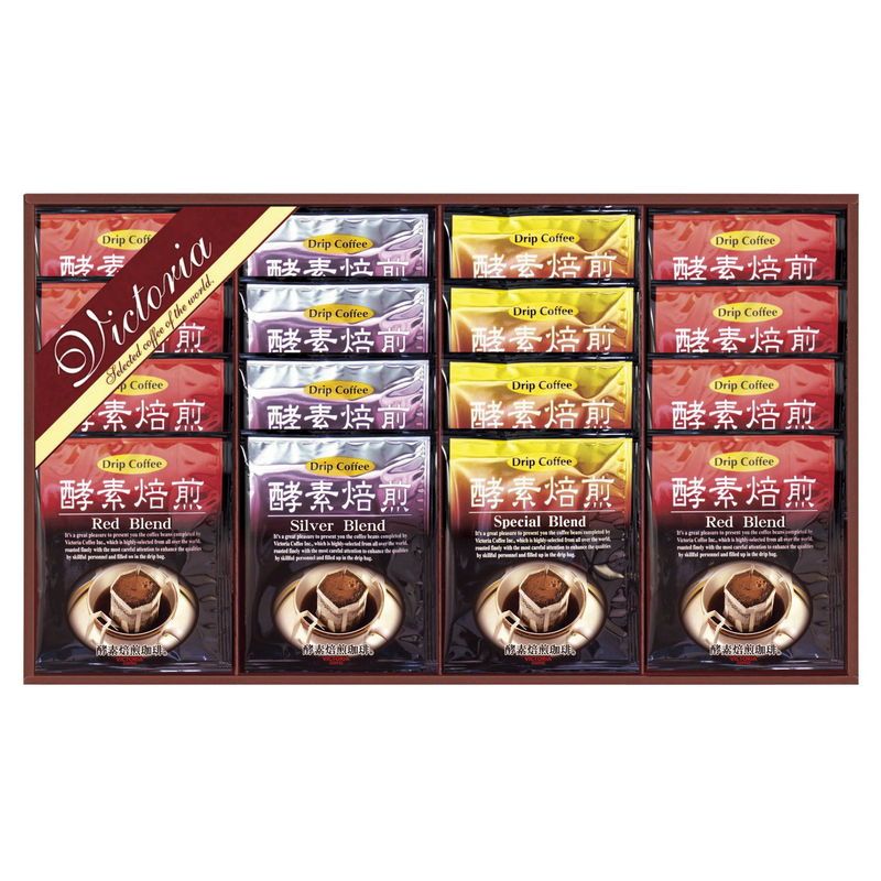 　ギフトサービスについて■商品名:プレミアム珈琲屋さんの酵素焙煎ドリップコーヒー■メーカー品番:TV-200■温度帯:常温■賞味期間:540日間■商品内容:ドリップコーヒーブレンド(シルバー×4・スペシャル×4・レッド×8)各8g■箱サイズ...