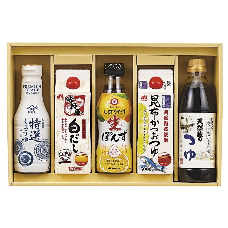 　ギフトサービスについて■商品名:上品な旨味調味料詰合せ■メーカー品番:JUH-30■温度帯:常温■賞味期間:360日間■商品内容:ヤマサ卓上特選しょうゆ360ml・伊賀越天然蔵のつゆ500ml・キッコーマンしぼりたて生ぽんず360ml・マ...