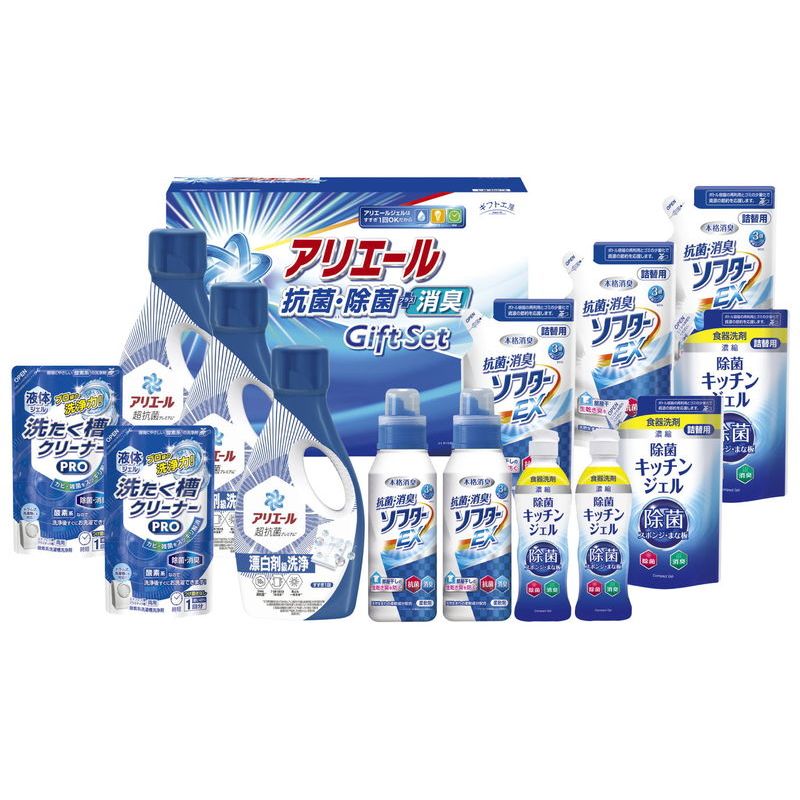 　ギフトサービスについて■商品名:アリエール抗菌除菌ギフト■メーカー品番:GPS-100H■商品内容:アリエールジェル700g×3・除菌キッチンジェル(本体200ml・詰替160ml)各2・抗菌消臭ソフターEX(本体350g×2・詰替350...