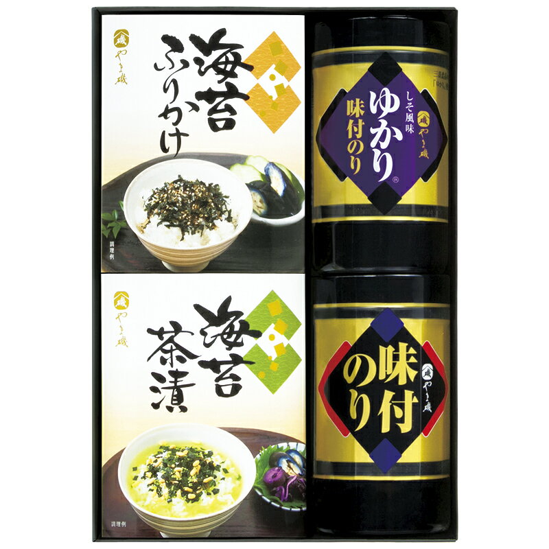 　ギフトサービスについて■商品名:やま磯 味のり卓上バラエティセット■サイズ:味付のり(8切24枚)・しそ風味のり(8切24枚)・海苔茶漬け(5.5g×3)・海苔ふりかけ(5g×3)×各1■単品箱サイズ:27.5×18.5×7.3cm■単品...
