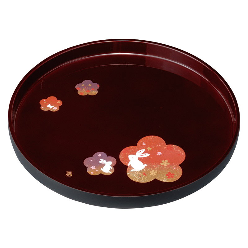 　ギフトサービスについて丁寧に塗りこんだ溜塗りに可愛らしいウサギの柄を現代蒔絵で仕上げています。■商品名:紀州塗 宴うさぎ 10.0丸盆■原産国:日本製■箱種類:化粧箱■箱サイズ:約320×320×34mm(入)■材質:ユリア樹脂■内容:丸...