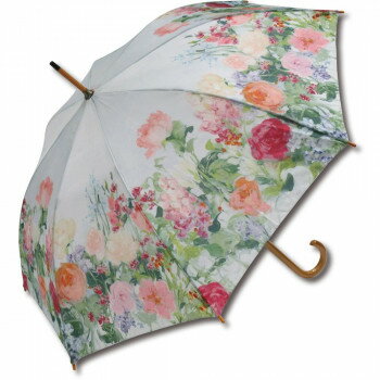 &nbsp;アーチストブルームシリーズ 木製ジャンプ傘 ジュリアプリントン「カッティングガーデン」 AB-02404細身のハンドルと軽量な親骨でオシャレで持ち易い【アーチストブルームシリーズ 木製ジャンプ傘 ジュリアプリントン「カッティング...