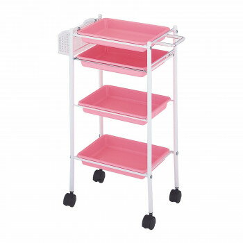 &nbsp;サロン向け C-305 トレーワゴン ピンク 13512スタンダードなワゴン。【サロン向け C-305 トレーワゴン ピンク 13512】 fk094igrjs ドライヤーホルダー兼用取手、メッシュラック付きのトレー式天板ワゴン...