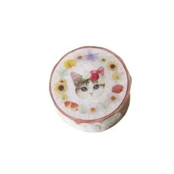 &nbsp;とことこサーカス マスキングテープ 猫/ネコ 「fleurs＆chats flower」 3個セット ST-MT-018花飾りを頭にのせたネコたちが可愛い【とことこサーカス マスキングテープ 猫/ネコ 「fleurs＆chats...